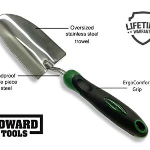 Edward Tools Bend-Proof Garden Trowel - Heavy Duty Polished Stainless Steel - Rust Resistant Oversized Garden Hand Shovel for Quicker Work - Digs Through Rocky/Heavy soils - Comfort Grip (1)