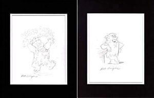 2 lot the flintstones yabba dabba doo pencil drawings signed by bob singer