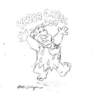 2 LOT The FLINTSTONES Yabba Dabba Doo Pencil Drawings Signed by Bob Singer