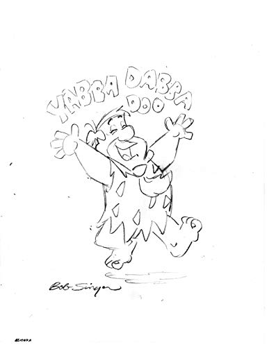 2 LOT The FLINTSTONES Yabba Dabba Doo Pencil Drawings Signed by Bob Singer