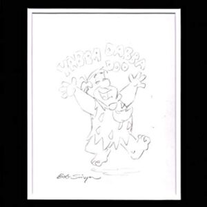 2 LOT The FLINTSTONES Yabba Dabba Doo Pencil Drawings Signed by Bob Singer