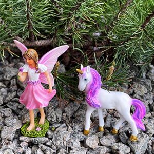 Mood Lab Fairy Garden - Fairy with Unicorn Set of 2 pcs - Miniature Figurines Statue Kit - Outdoor or House Decor