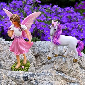 Mood Lab Fairy Garden - Fairy with Unicorn Set of 2 pcs - Miniature Figurines Statue Kit - Outdoor or House Decor