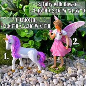 Mood Lab Fairy Garden - Fairy with Unicorn Set of 2 pcs - Miniature Figurines Statue Kit - Outdoor or House Decor