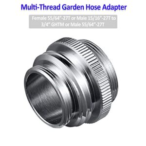 Multi-Thread Garden Hose Adapter, Kitchen Sink Faucet Adapter to Garden Hose, Brass Aerator Adapter for Male to Male and Female to Male, Chrome Plated