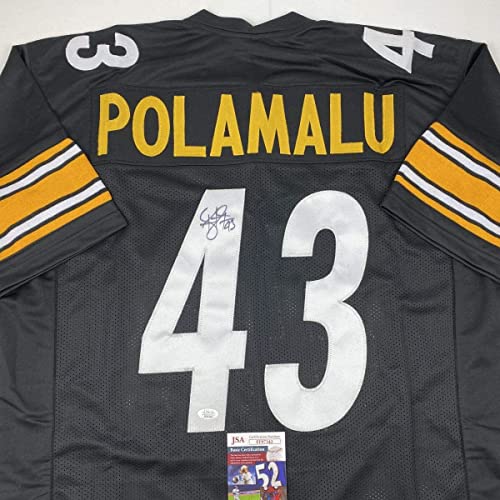 Autographed/Signed Troy Polamalu Pittsburgh Black Football Jersey JSA COA