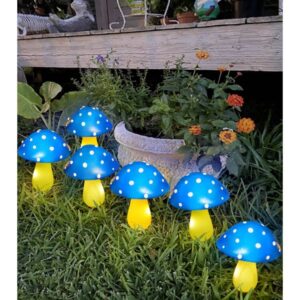 Abkshine 6-Pack Blue Solar Garden Lights, Solar Powered Mushroom Stake Lights for Outdoor Yard Decor, Waterproof Garden Ornaments for Backyard Lawn Deck Landscape Fence Christmas Halloween Decorations