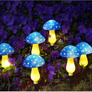 Abkshine 6-Pack Blue Solar Garden Lights, Solar Powered Mushroom Stake Lights for Outdoor Yard Decor, Waterproof Garden Ornaments for Backyard Lawn Deck Landscape Fence Christmas Halloween Decorations