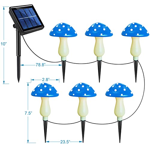 Abkshine 6-Pack Blue Solar Garden Lights, Solar Powered Mushroom Stake Lights for Outdoor Yard Decor, Waterproof Garden Ornaments for Backyard Lawn Deck Landscape Fence Christmas Halloween Decorations