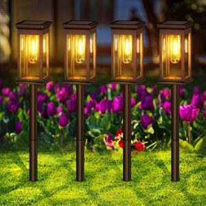 kooper solar pathway lights outdoor, 4 pack upgraded solar outdoor lights, bright solar garden lights outdoor waterproof, auto on/off outdoor solar lights for yard landscape path lawn patio walkway