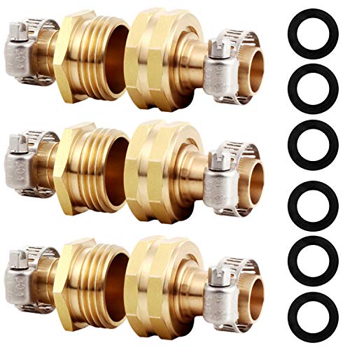 YELUN Solid Brass Garden Hose Repair Connector with Clamps Hose End Repair Kit,Fit for 1/2"Garden Hose Fitting,Male and Female Hose Fittings(1/2"-3 Set)