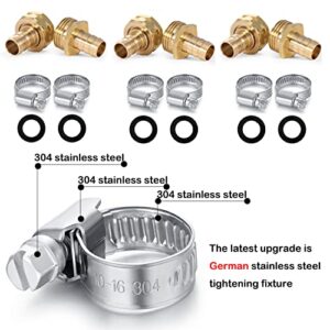 YELUN Solid Brass Garden Hose Repair Connector with Clamps Hose End Repair Kit,Fit for 1/2"Garden Hose Fitting,Male and Female Hose Fittings(1/2"-3 Set)