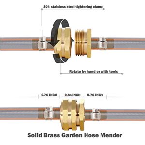 YELUN Solid Brass Garden Hose Repair Connector with Clamps Hose End Repair Kit,Fit for 1/2"Garden Hose Fitting,Male and Female Hose Fittings(1/2"-3 Set)