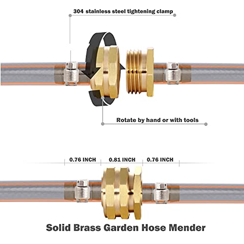 YELUN Solid Brass Garden Hose Repair Connector with Clamps Hose End Repair Kit,Fit for 1/2"Garden Hose Fitting,Male and Female Hose Fittings(1/2"-3 Set)