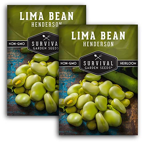 Survival Garden Seeds - Henderson Lima Bean Seed for Planting - 2 Packs with Instructions to Plant and Grow Tender White Butter Beans in Your Home Vegetable Garden - Non-GMO Heirloom Variety