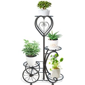 plant stand indoor outdoor – metal 4 tier flower pot holder display vertical shelves shelf – wrought iron corner planter rack multiple organizer for garden patio lawn balcony office black