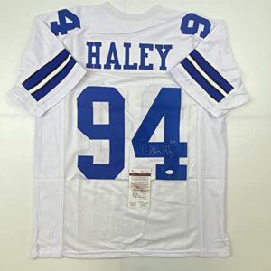 autographed/signed charles haley dallas white football jersey jsa coa