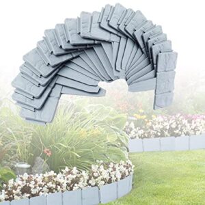 garden landscape edging border no dig, 16.4 ft diy garden fence stone effect lawn edging plastic plant border for landscape,flowerbed, sidewalk,outdoor flower lawn (20 pcs)