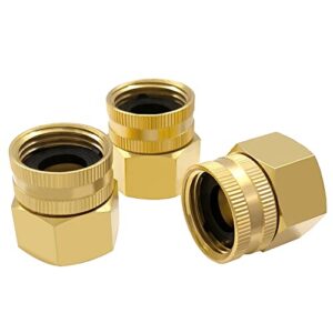 hooshing 3pcs brass garden hose swivel adapter connector 3/4″ ght to 3/4″ npt thread double female garden hose adapter