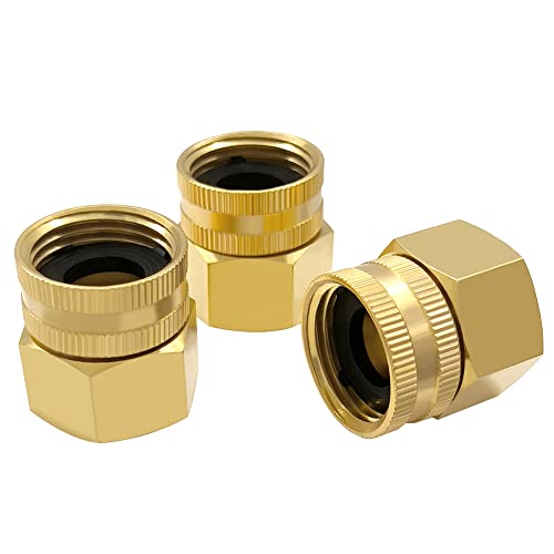 Hooshing 3PCS Brass Garden Hose Swivel Adapter Connector 3/4" GHT to 3/4" NPT Thread Double Female Garden Hose Adapter