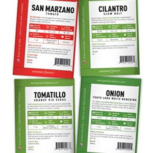 Heirloom Hot Salsa Growing Seed Packets 8 Varieties Habanero, Jalapeno, Serrano Peppers, Roma, San Marzano Tomato, Cilantro, Green Onion, Tomatillo for Garden Non-GMO Heirloom Gardeners Basics