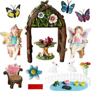 miniature fairy garden fairies – fairy houses accessories mini village patio indoor outdoor garden set kit decor flower succulent garden for kids girl boy birthday gifts cake topper decorations