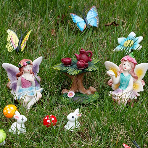 Miniature Fairy Garden Fairies - Fairy Houses Accessories Mini Village Patio Indoor Outdoor Garden Set Kit Decor Flower Succulent Garden for Kids Girl Boy Birthday Gifts Cake Topper Decorations