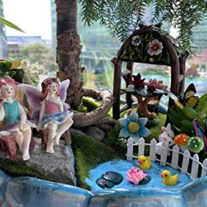 Miniature Fairy Garden Fairies - Fairy Houses Accessories Mini Village Patio Indoor Outdoor Garden Set Kit Decor Flower Succulent Garden for Kids Girl Boy Birthday Gifts Cake Topper Decorations