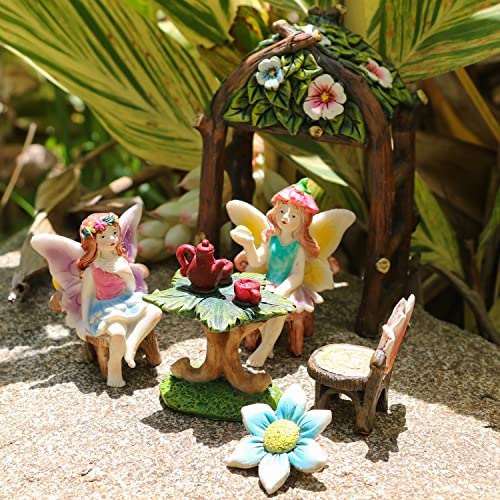 Miniature Fairy Garden Fairies - Fairy Houses Accessories Mini Village Patio Indoor Outdoor Garden Set Kit Decor Flower Succulent Garden for Kids Girl Boy Birthday Gifts Cake Topper Decorations