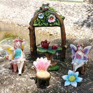 Miniature Fairy Garden Fairies - Fairy Houses Accessories Mini Village Patio Indoor Outdoor Garden Set Kit Decor Flower Succulent Garden for Kids Girl Boy Birthday Gifts Cake Topper Decorations