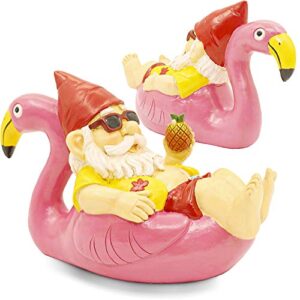 shefio garden decor – our garden gnome statues are beautiful backyard ideas & garden gifts, perfect garden decor for outside, lawn ornament, yard décor, funny garden gnomes – chilling on flamingo