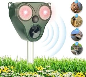 solar powered animal repellent,animal repeller,ultrasonic repellent,dog deterrent with motion sensor waterproof bird repellent for squirrels rabbit fox raccoon,yard garden farm