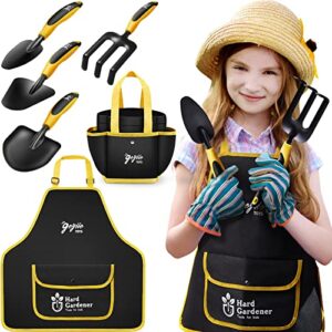 kids gardening set, geyiie kids gardening tools for girls boys childrens toddler gardening set garden toys for kids ages 2+ gardening kit garden gift sets, shovel, rake, trowel, tote bag, apron (6pcs)