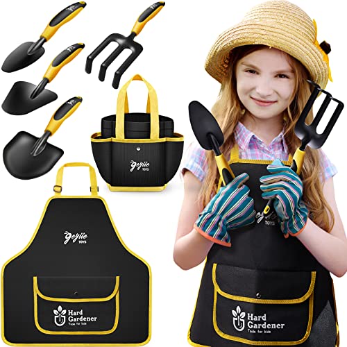 Kids Gardening Set, Geyiie Kids Gardening Tools for Girls Boys Childrens Toddler Gardening Set Garden Toys for Kids Ages 2+ Gardening Kit Garden Gift Sets, Shovel, Rake, Trowel, Tote Bag, Apron (6PCS)