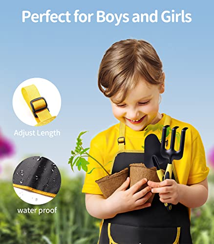 Kids Gardening Set, Geyiie Kids Gardening Tools for Girls Boys Childrens Toddler Gardening Set Garden Toys for Kids Ages 2+ Gardening Kit Garden Gift Sets, Shovel, Rake, Trowel, Tote Bag, Apron (6PCS)