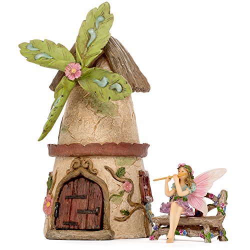 Patio Eden Miniature Fairy Garden House Kit - Mini Fairy Figurines - Indoor or Outdoor 3 Piece Accessory Set