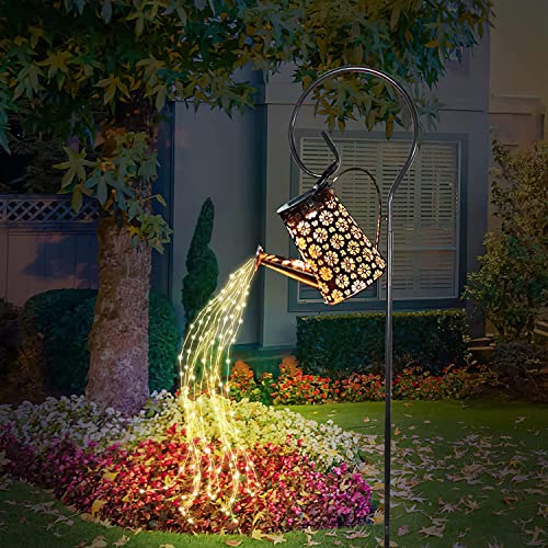 Nibobeso Outdoor Solar Watering Can with Lights Garden Decor Solar Powered Waterproof LED Decorative Retro