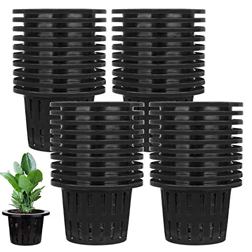 Jucoan 40 Pack 4 Inch Net Pots, Garden Slotted Mesh Net Cups, Plastic Orchids Pot Plant Nursery Basket with Wide Lip for Aquaponics, Hydroponics