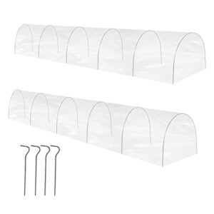 hoop house tunnel grow greenhouse 2 pack,portable small gardening green house,adjustable length planting tunnel with metal hoops,clear thickened stretchy plastic cover,easy observe(10.2×1.65×1.3 ft)