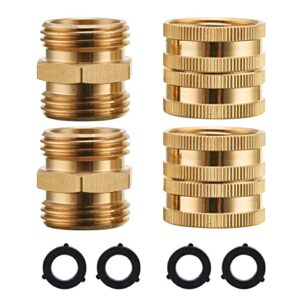 pwaccs garden hose adapter, male to male, female to female, 3/4 inch solid brass hose connectors adapters, 4-pack with extra 4 washers