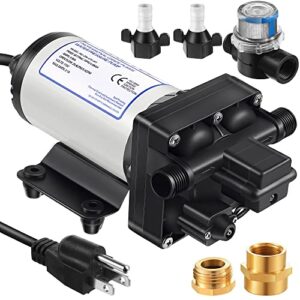 water booster ac pressure pump 110v, self priming upgrade pump 5.5 gpm 70 psi with power plug, pipe fittings brass connector strainer filter for kitchen bathroom rv marine yacht, garden hose