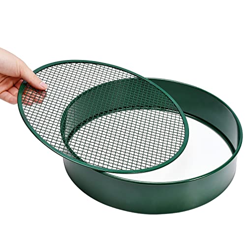 Soil Sieve Garden Riddle Sieve 12" Diameter, Fine Mesh Soil Sieve, Potting Sieve with 4 Interchangeable Filter Mesh Sizes 3,6,9,12mm and Shovel