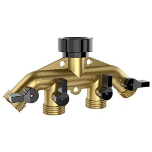 vlay 4 way garden hose splitter,hose connector 3/4″ with shut-off,hose spigot adapter with 4 valves