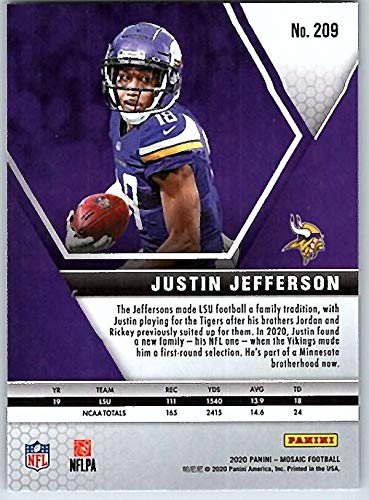 2020 Panini Mosaic #209 Justin Jefferson RC Rookie Minnesota Vikings NFL Football Trading Card