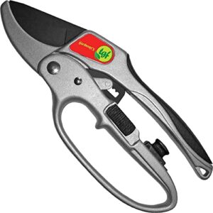 ratchet pruning shears gardening tool – anvil pruner garden shears with assisted action – ratchet pruners for gardening with heavy-duty, nonstick steel blade – garden tools by the gardener’s friend