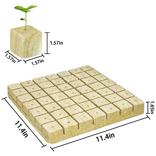 Halatool 1.5 Inch Garden Rockwool Stonewool, Rockwool Grow Cubes, 4 Sheets Starter Plugs for Soilless Cultivation, Seedlings Cuttings, Clone Plants, Hydroponics Germination Start (196 Plugs in Total)