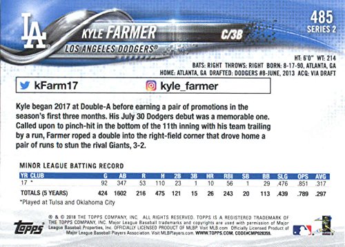 2018 Topps Series 2#485 Kyle Farmer Los Angeles Dodgers Rookie Baseball Card - GOTBASEBALLCARDS