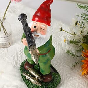 PERFECTOP Solar Military Garden Gnome Statue with RPG, Large War Army Combat Defender Soldier Patriotic Gnome Figurine with Gun, Outdoor Patio Yard Lawn Decor, Thanksgiving Christmas Ornament Gift