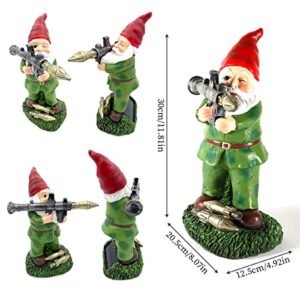 PERFECTOP Solar Military Garden Gnome Statue with RPG, Large War Army Combat Defender Soldier Patriotic Gnome Figurine with Gun, Outdoor Patio Yard Lawn Decor, Thanksgiving Christmas Ornament Gift