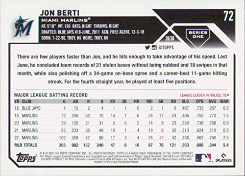 2023 Topps #72 Jon Berti NM-MT Miami Marlins Baseball Trading Card